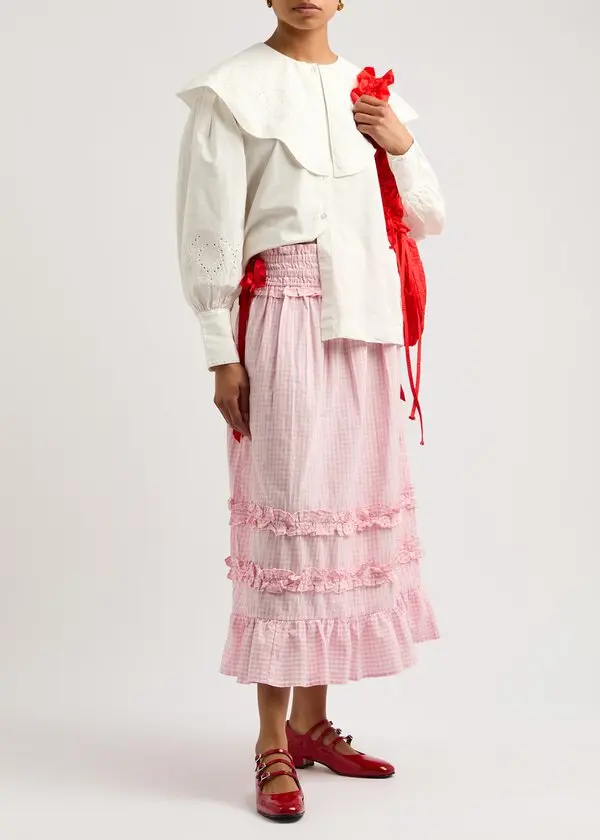D&G BEACHWEAR ジュース柄 肩紐 リボン タンクトップ ピンク M ZIMMERMANN Crush Flared Midi Skirt | Pink | FARFETCH